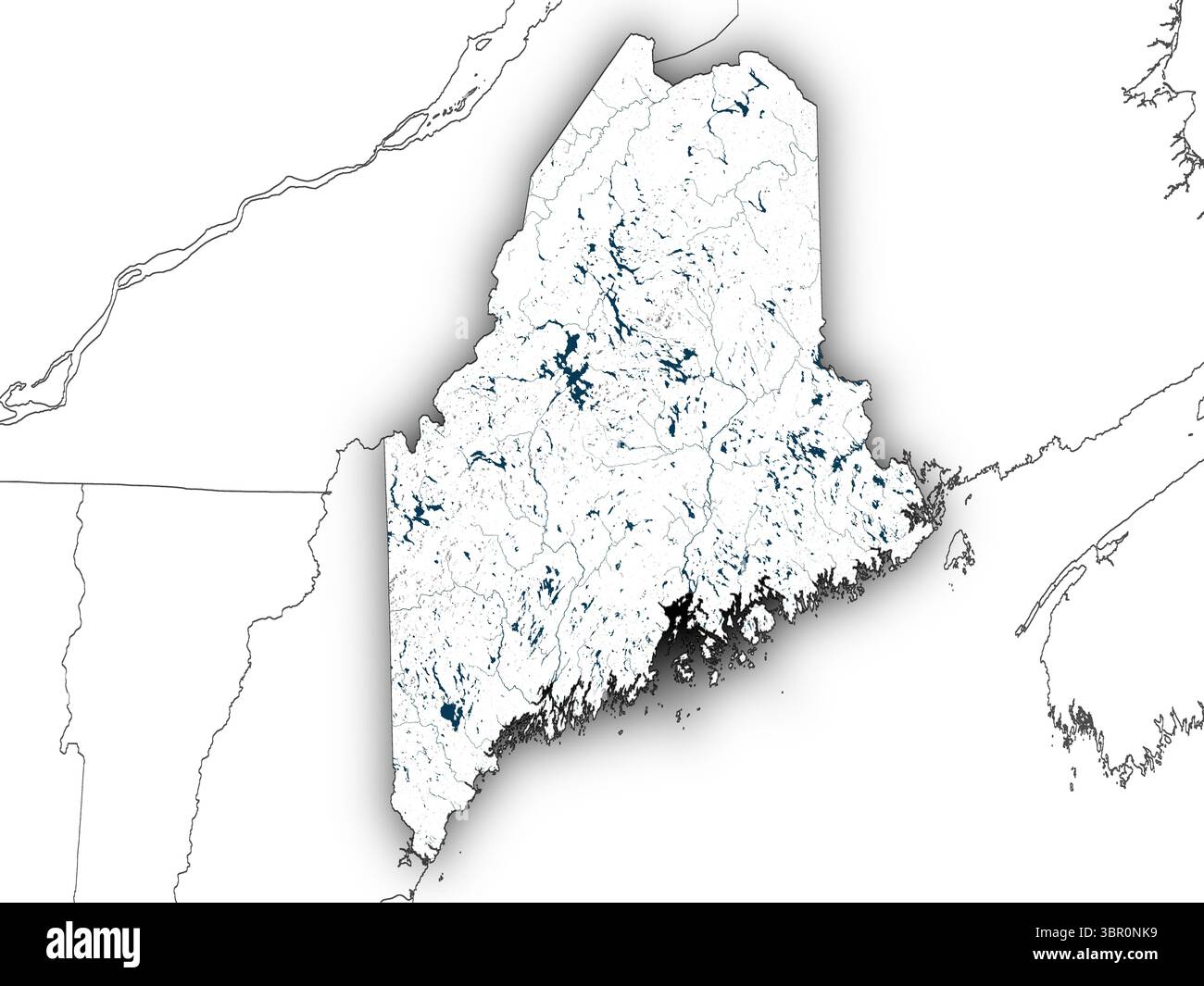 Withe map of Maine with state borders isolated on white background ...