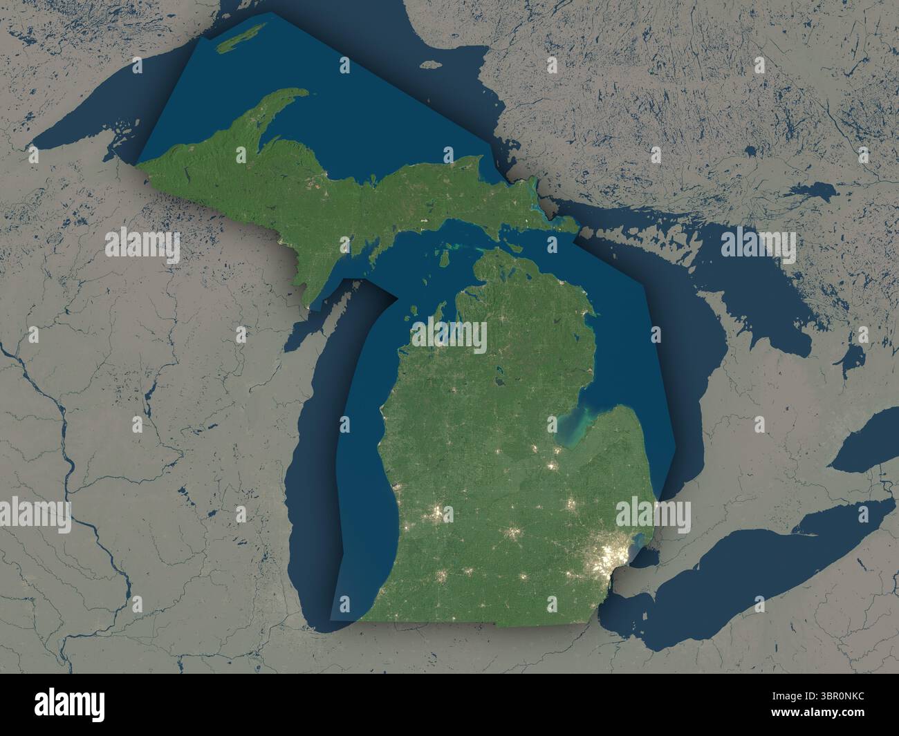 Very detailed map of Michigan with clear state borders and visible ...