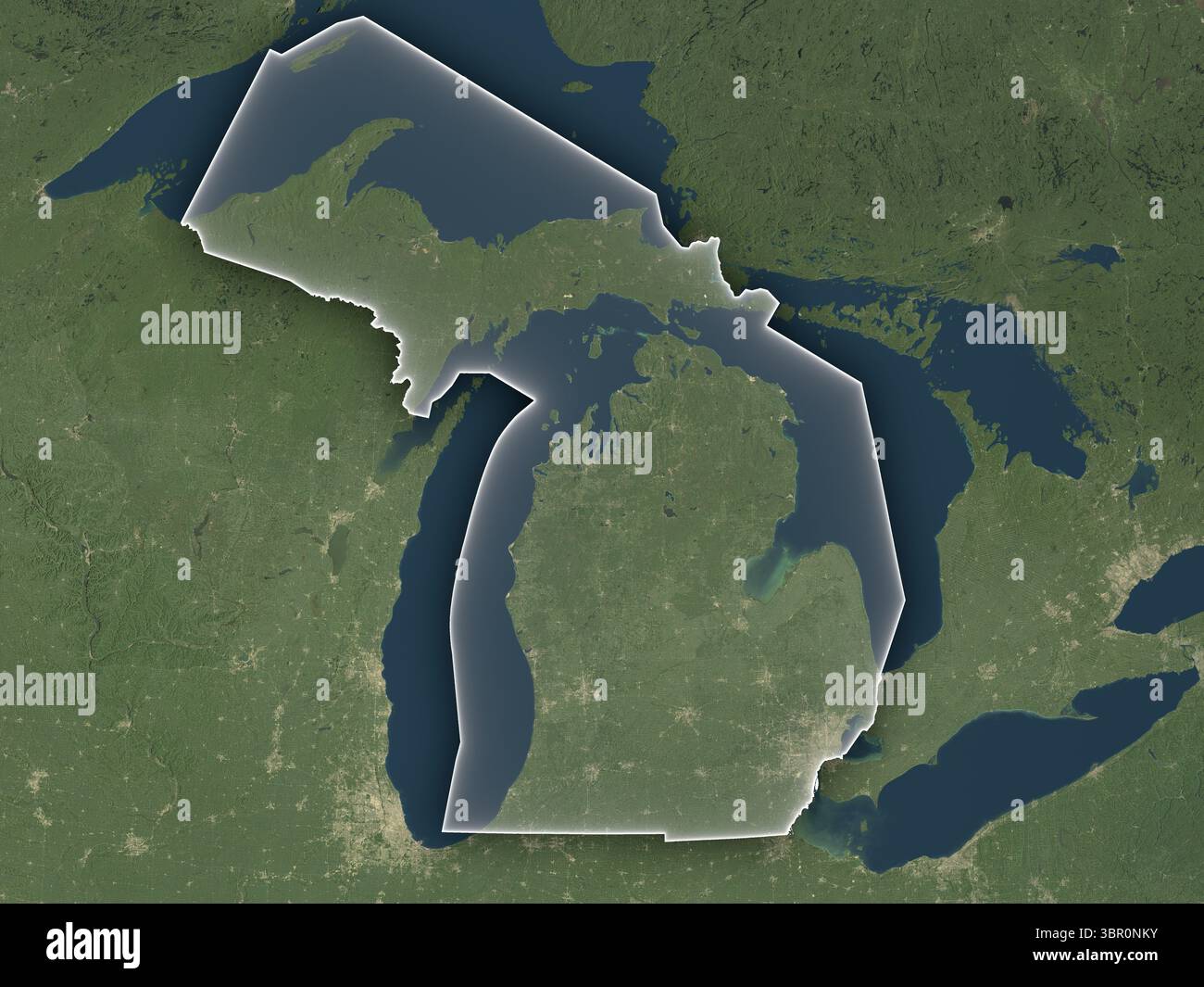 Realistic view of Michigan from space with clear state borders ...