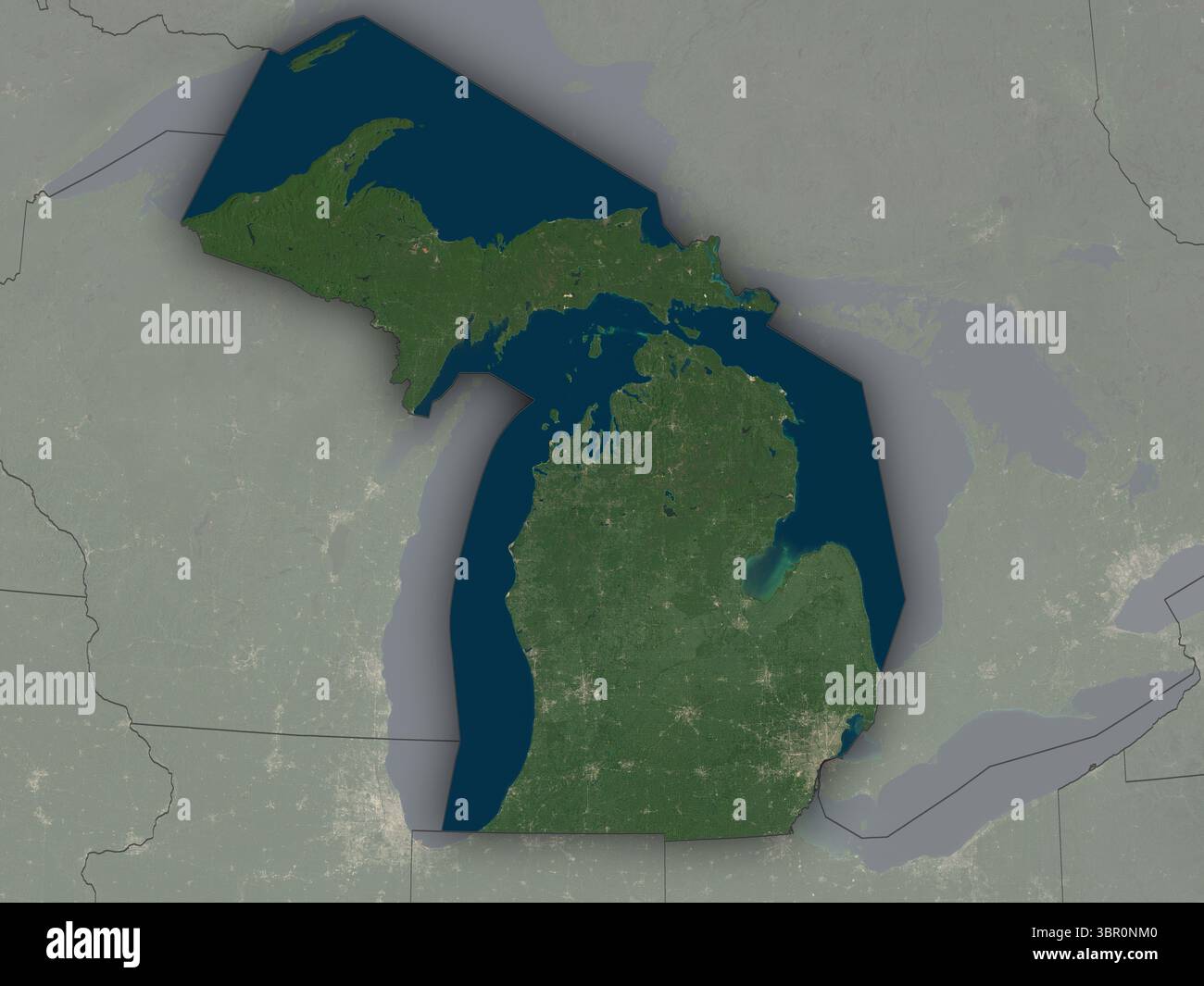 Very detailed map of Michigan with clear state borders. Contains ...
