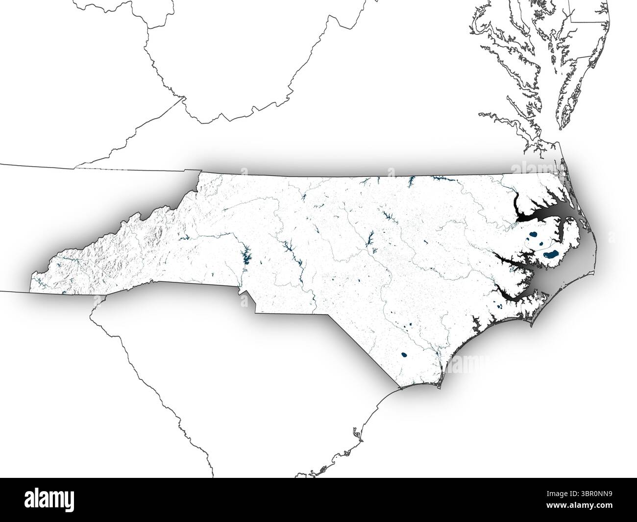 Withe map of North Carolina with state borders isolated on white ...