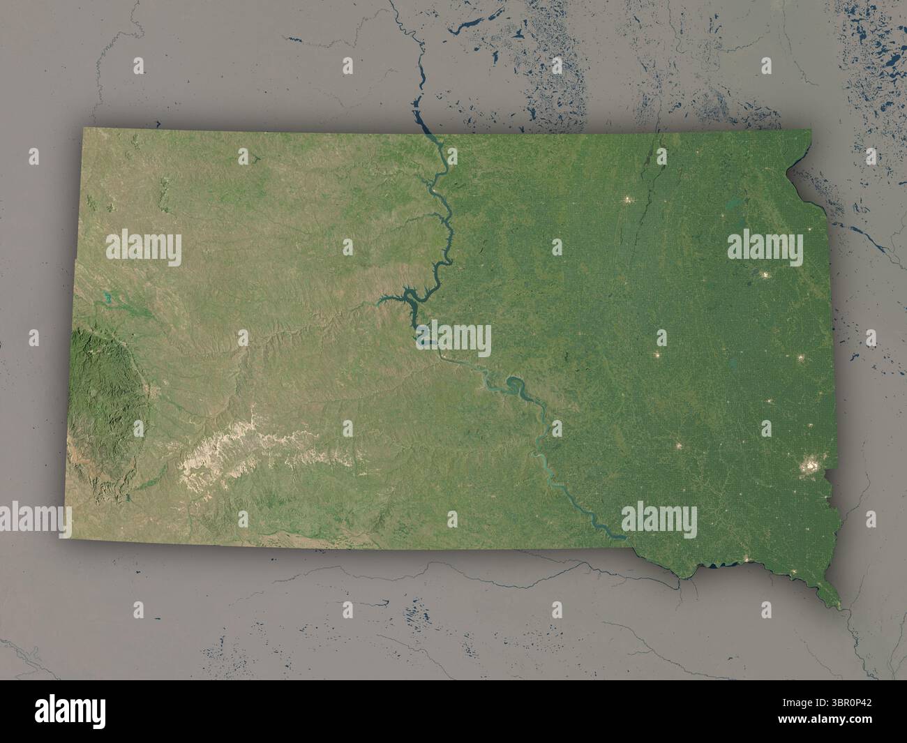 Very detailed map of South Dakota with clear state borders and visible ...