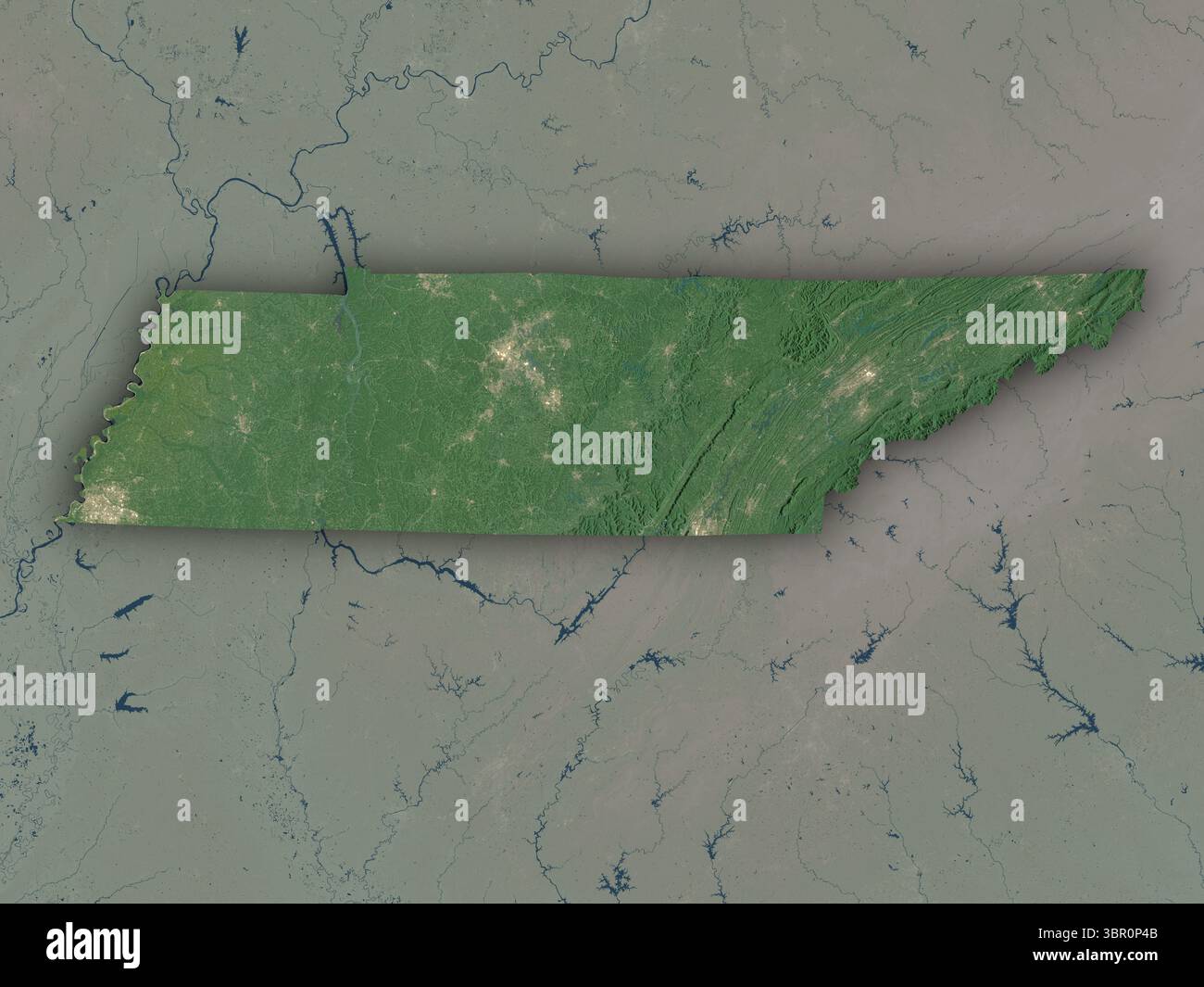 Very detailed map of Tennessee with clear state borders and visible ...