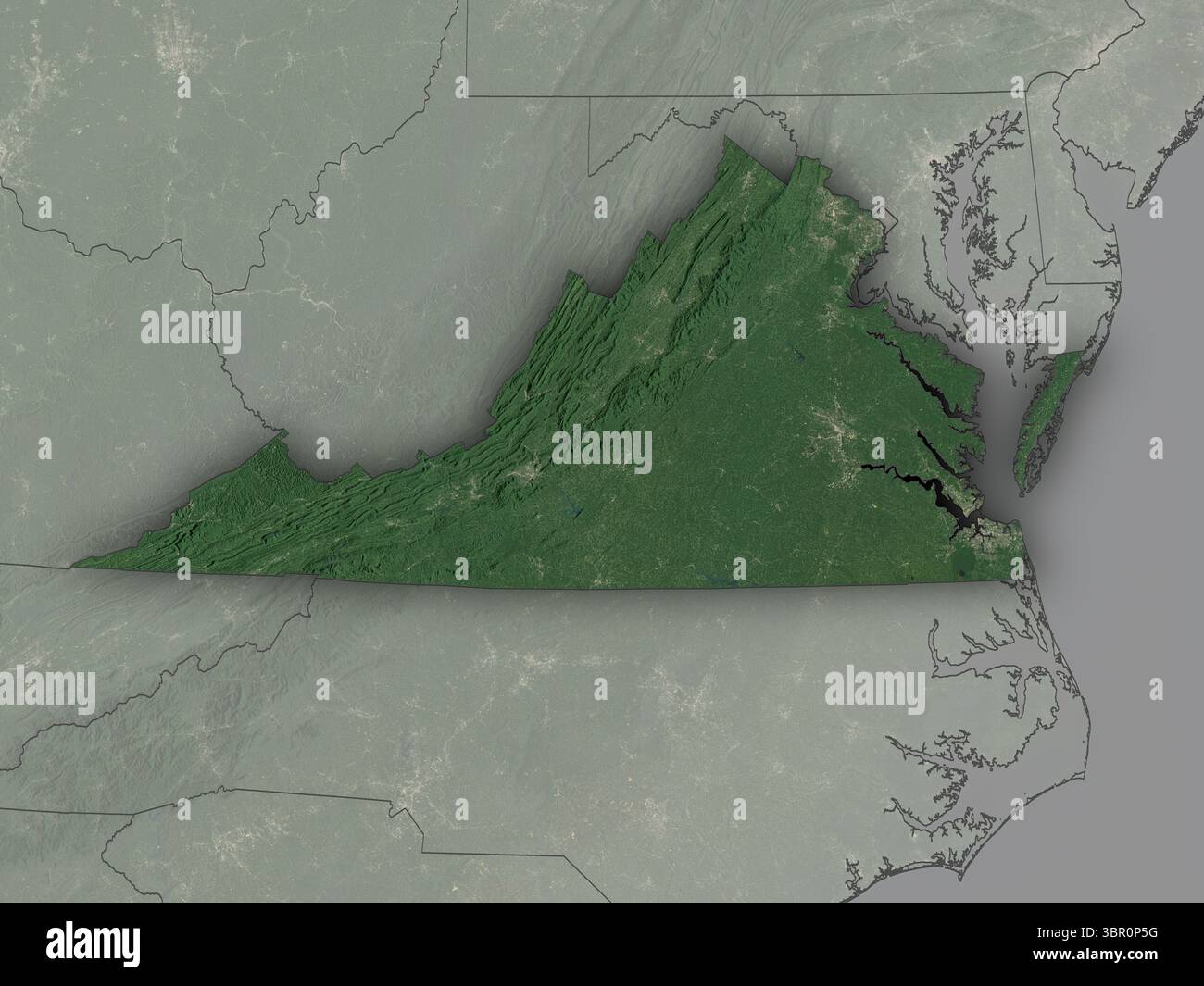 Very detailed map of Virginia with clear state borders. Contains ...