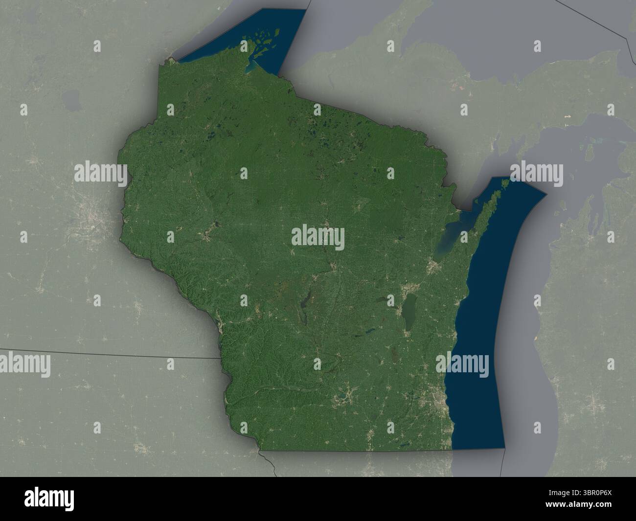 Very detailed map of Wisconsin with clear state borders. Contains ...