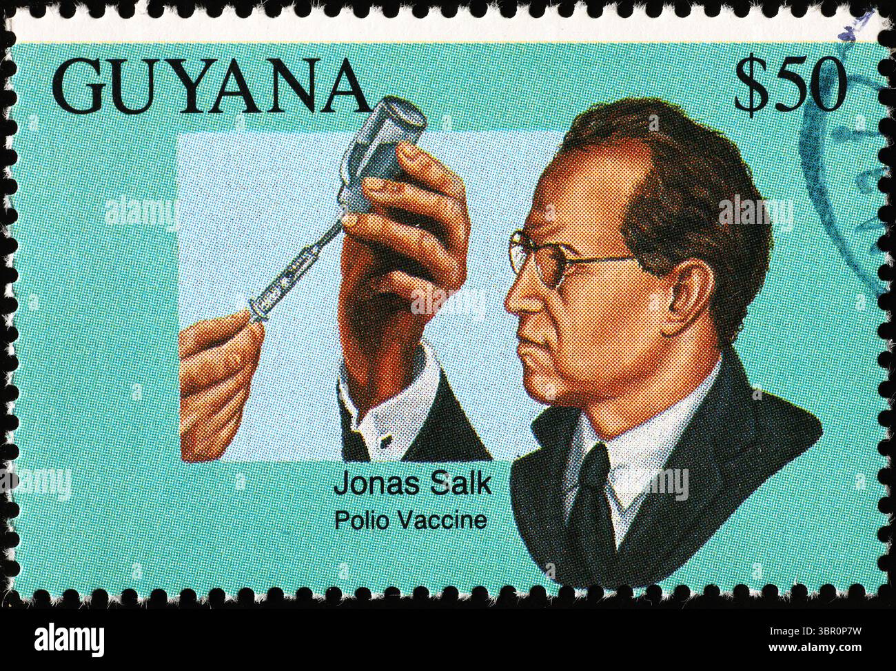 Jonas Salk on postage stamp of Guyana Stock Photo - Alamy