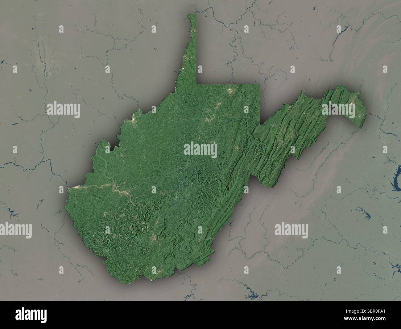 Very detailed map of West Virginia with clear state borders and visible ...