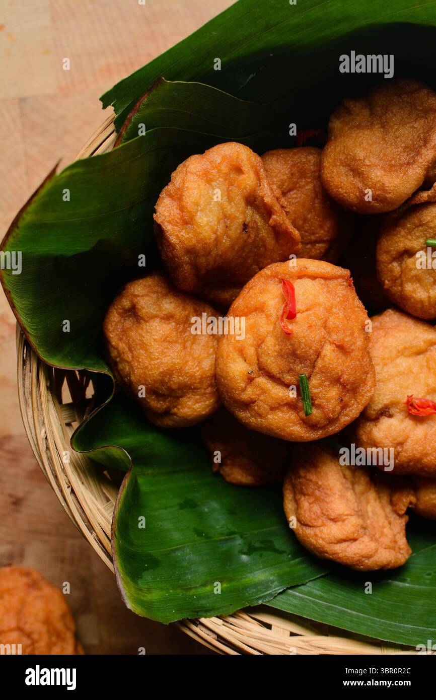 Overhead view of Akara on plantain leaf, top view of nigerian akara ...