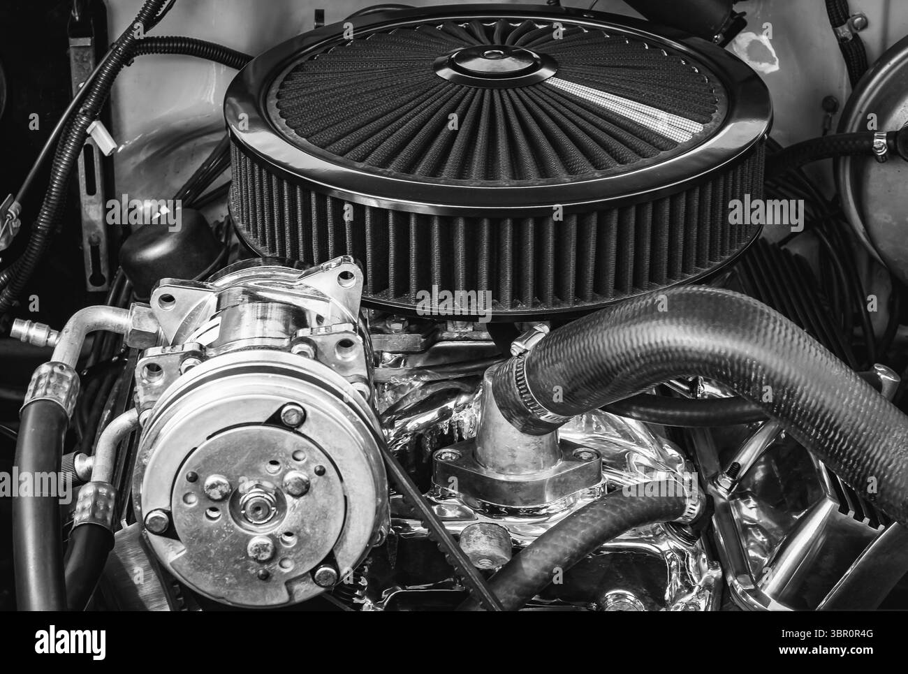 Retro vintage sports car engine, complex high-performance mechanics ...