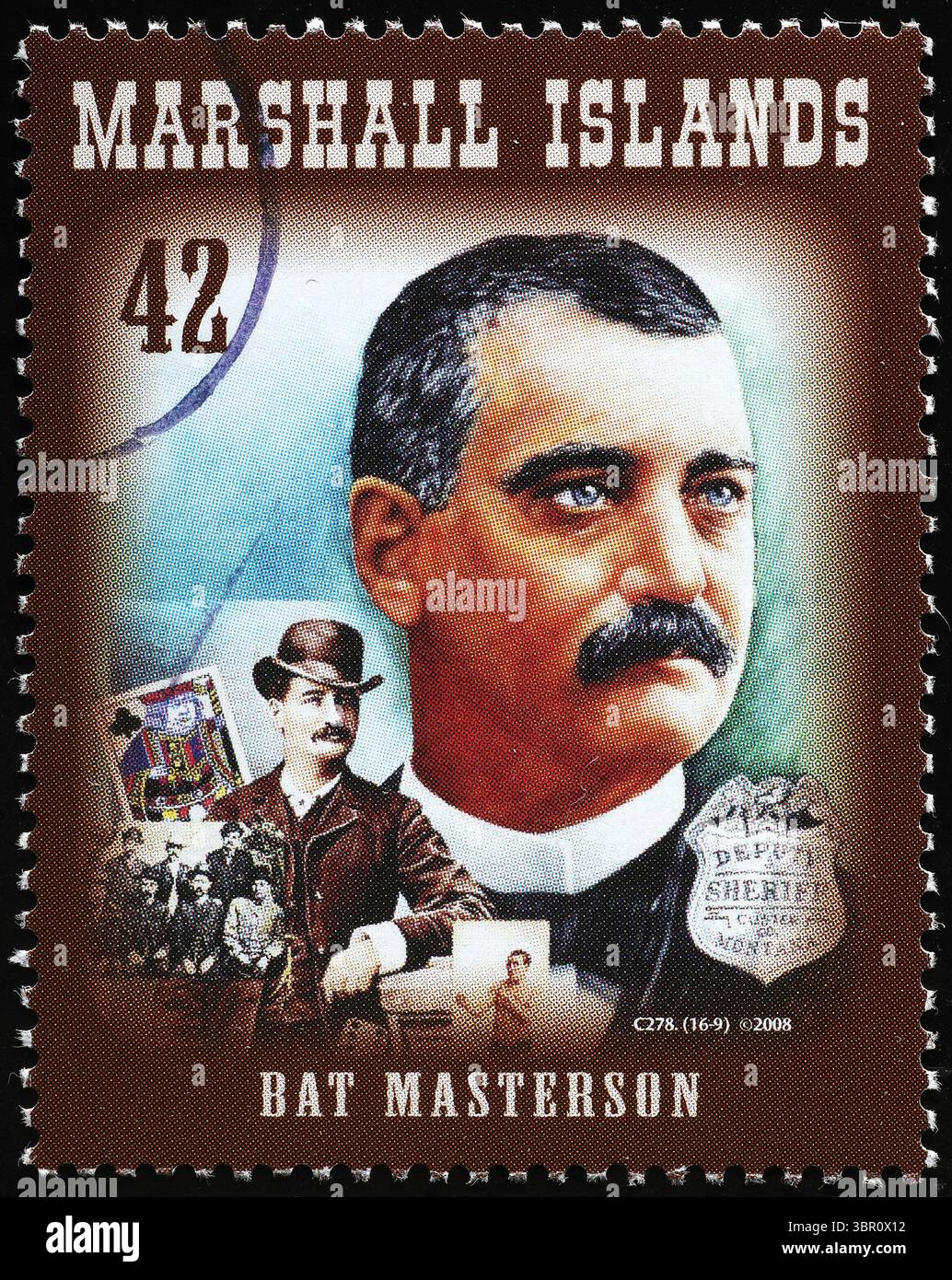 Portraits of the wild west, Bat Masterson on postage stamp Stock Photo ...