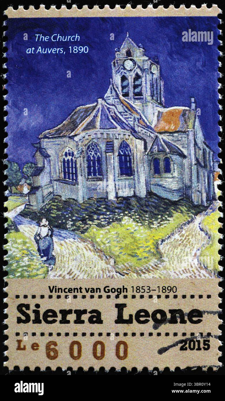 The church at Auvers by Vincent van Gogh on postage stamp Stock Photo ...