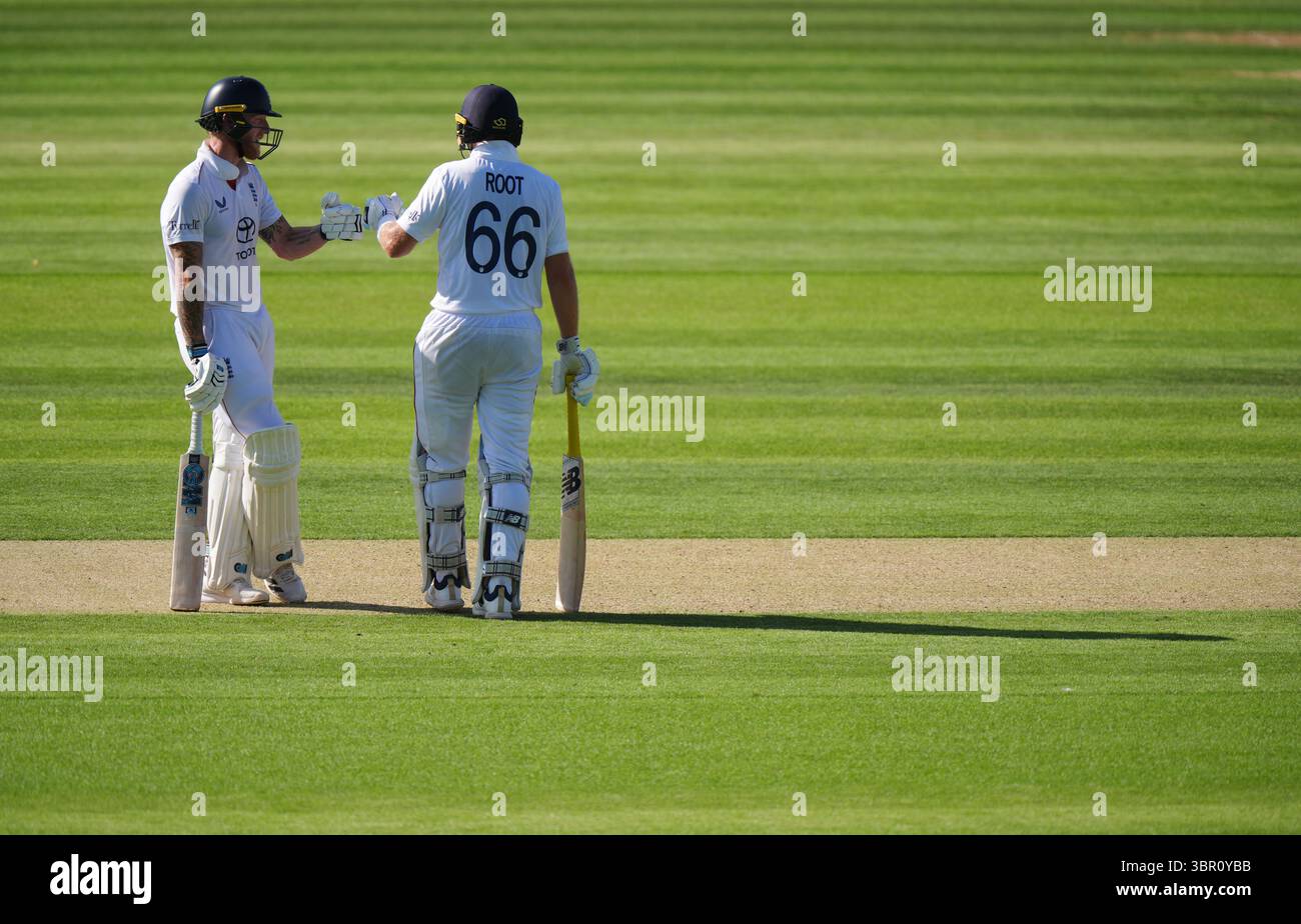 England's Joe Root and Ben Stokes during day one of the Third Rothesay ...