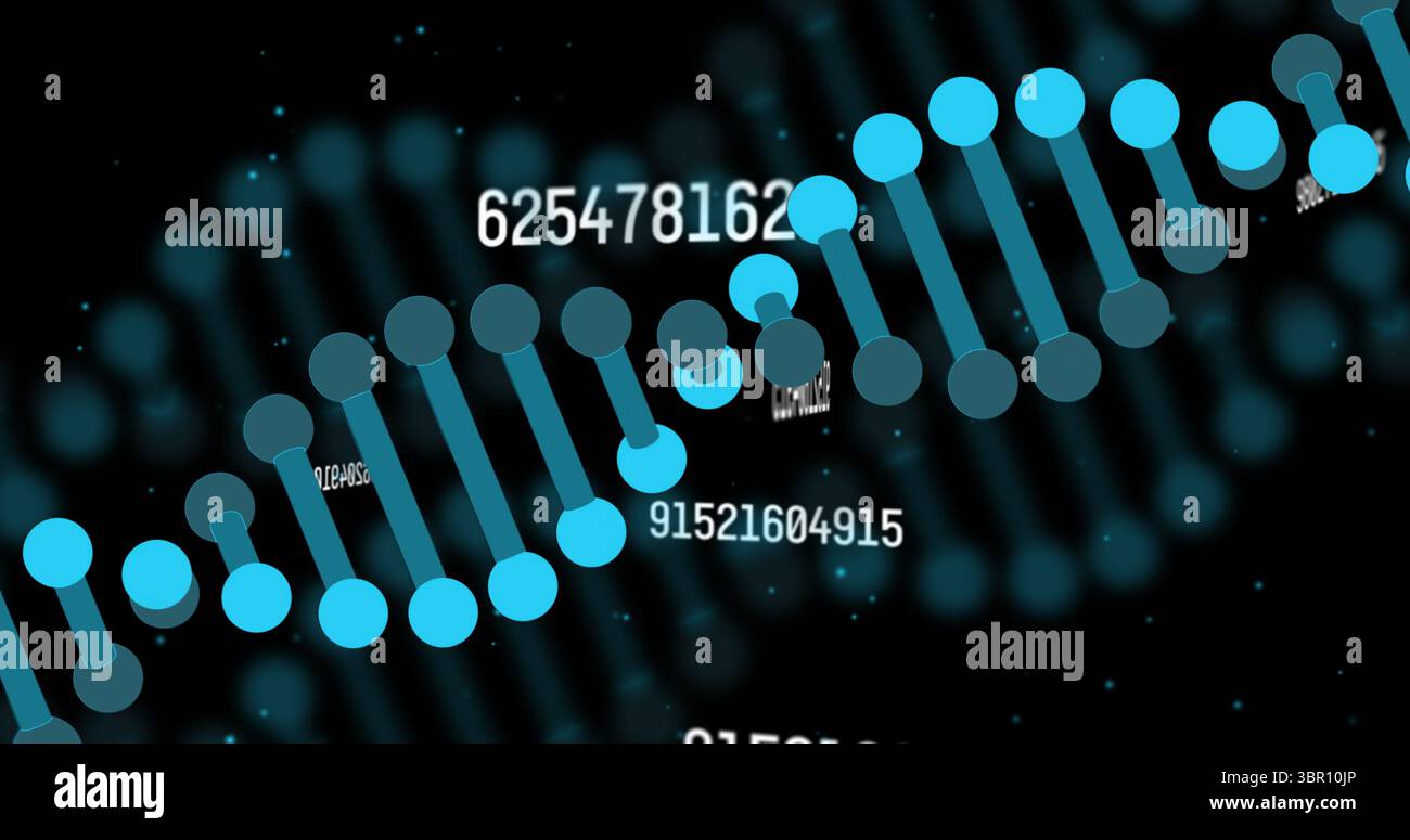 Displaying 3D DNA helix rotating in digital space, with glowing bokeh ...