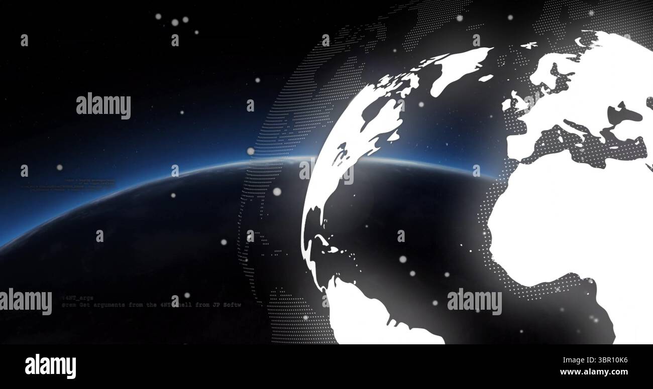 Showing white Earth globe spinning in space, with sunlit horizon and ...