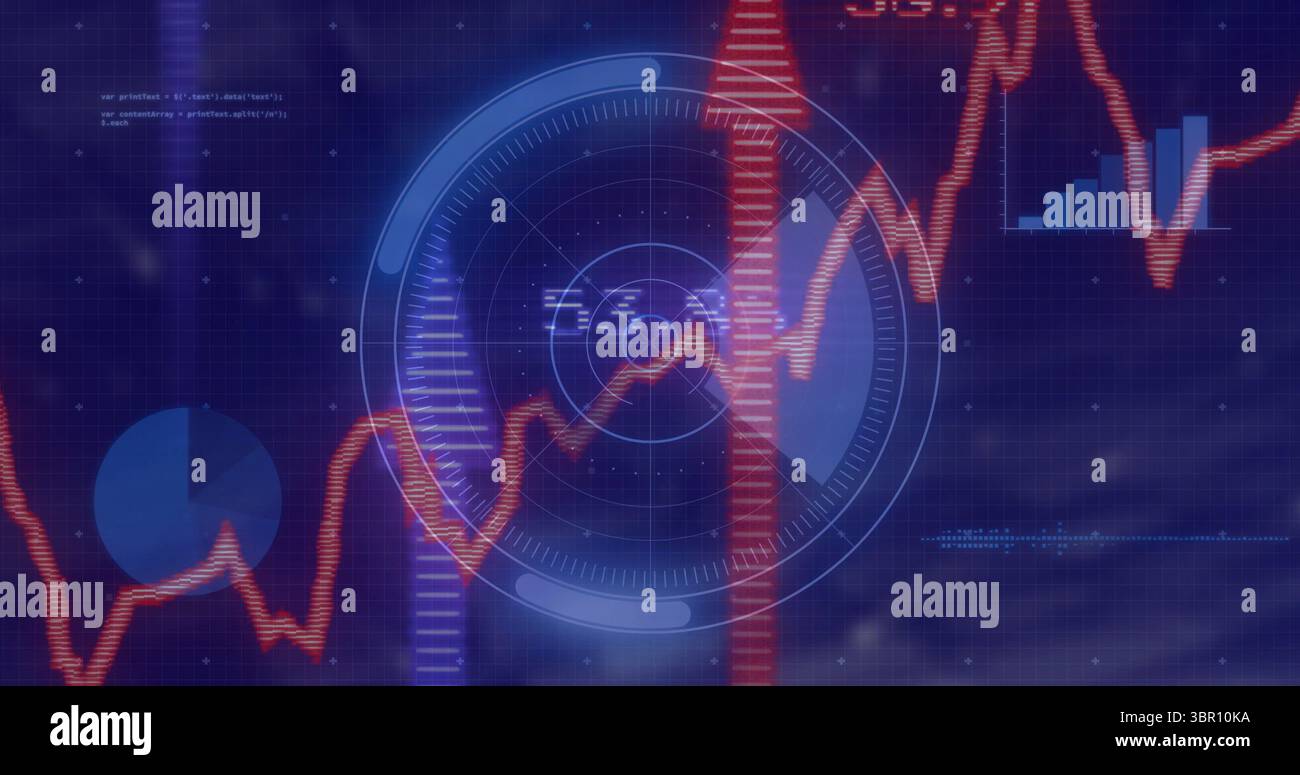 Showing central radar HUD scanning UI with red-orange line, blue pie ...
