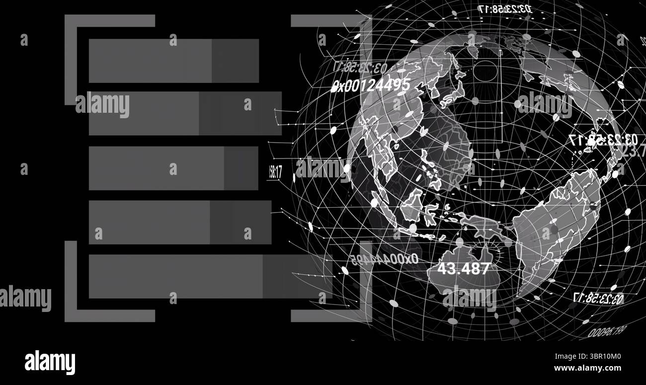 Displaying digital globe showing Eastern hemisphere on tech display ...