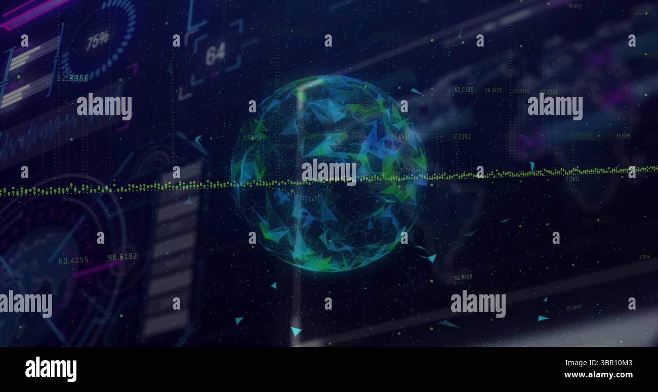 Displaying wireframe sphere on dark interface, with triangular ...