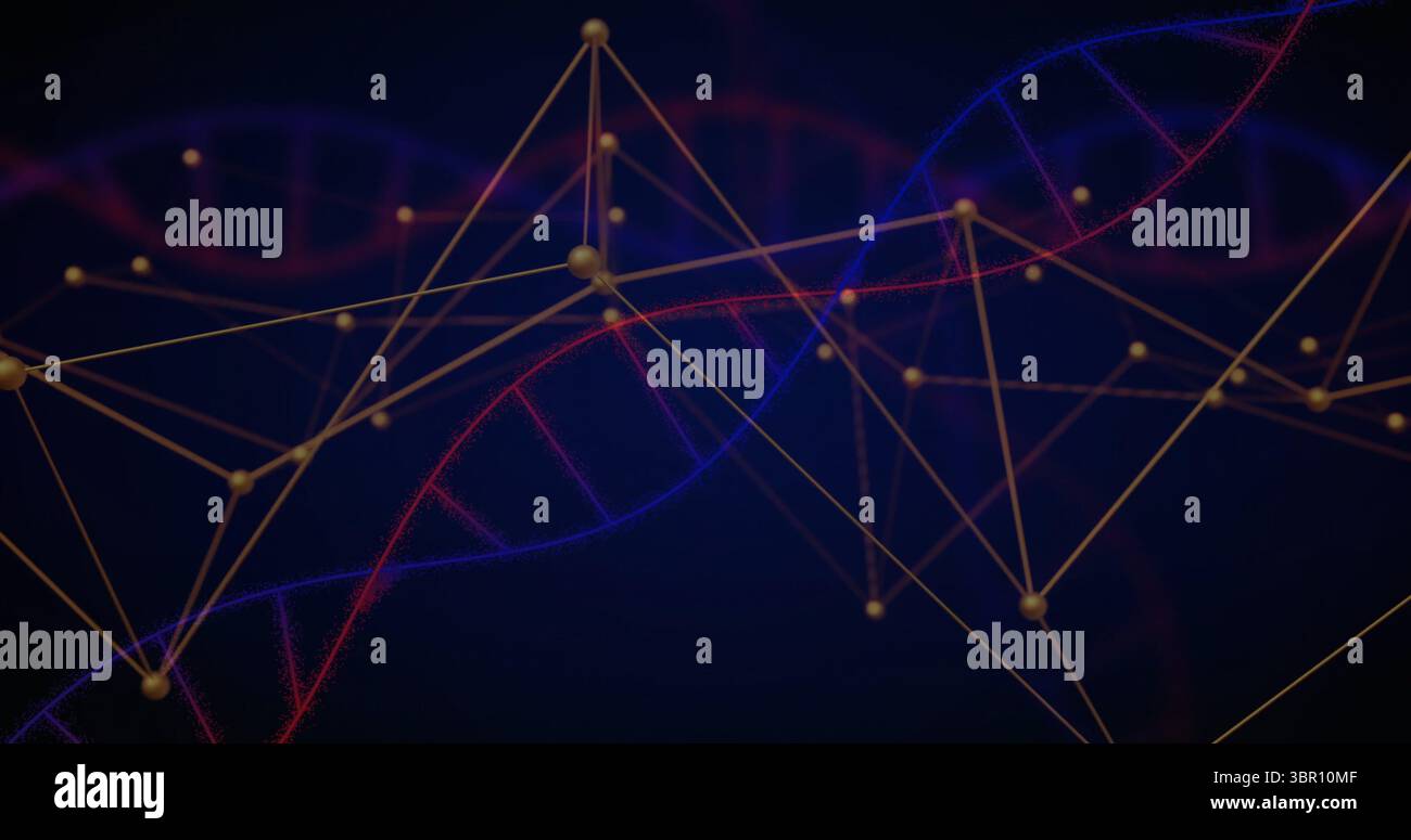 Displaying central blue and red DNA helix weaving in digital space ...