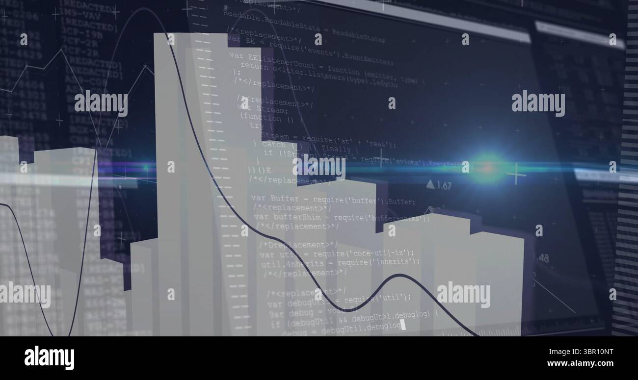Dashboard displaying 3D white bar chart with overlaying line graph ...
