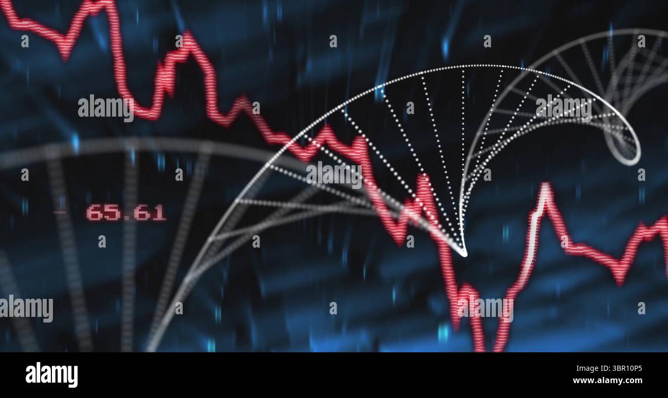 Red jagged line chart fluctuating in dashboard, with 65.61 label, white dotted paths, circular ...