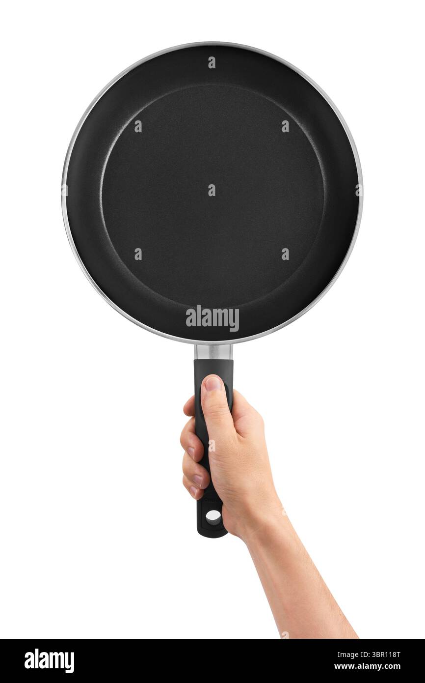 Pan in hand, isolated on white background Stock Photo - Alamy