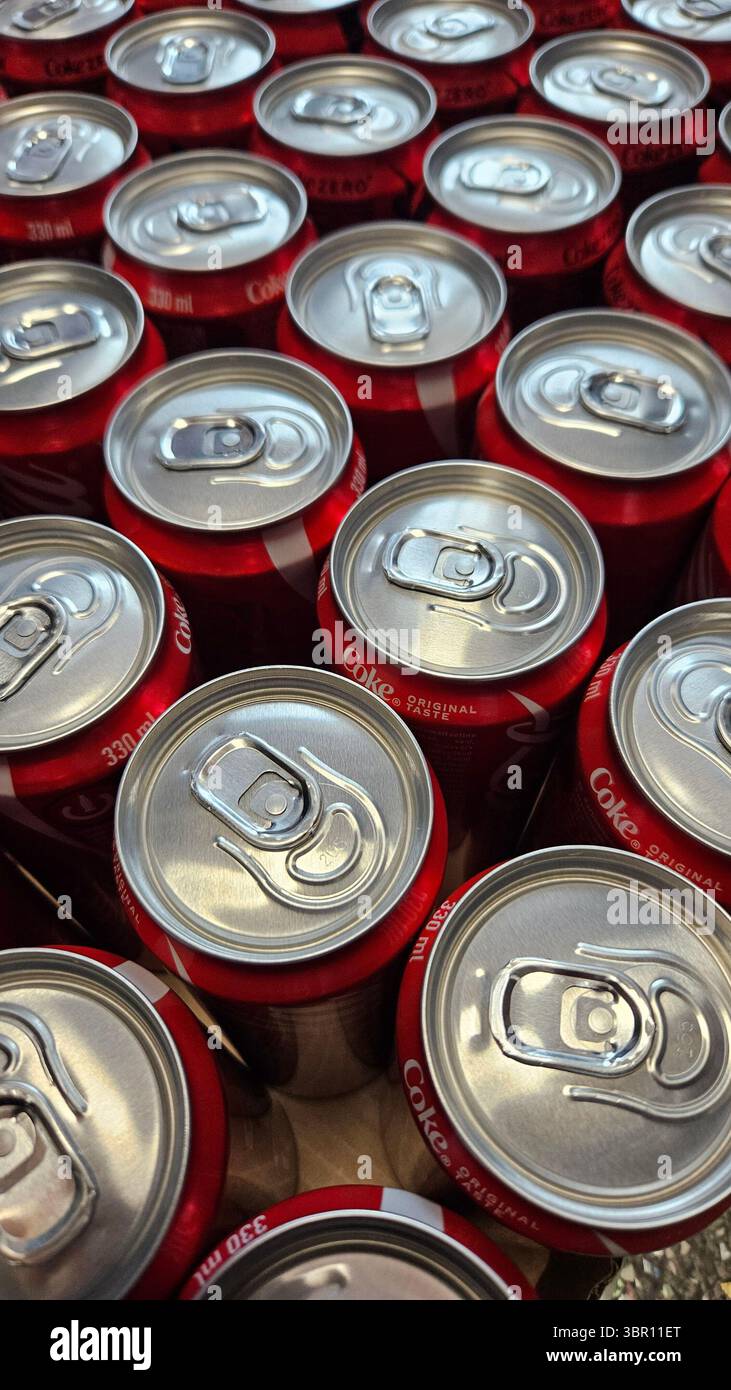 Stacked Soda Cans – Top View of Coca-Cola Aluminum Beverage Containers ...