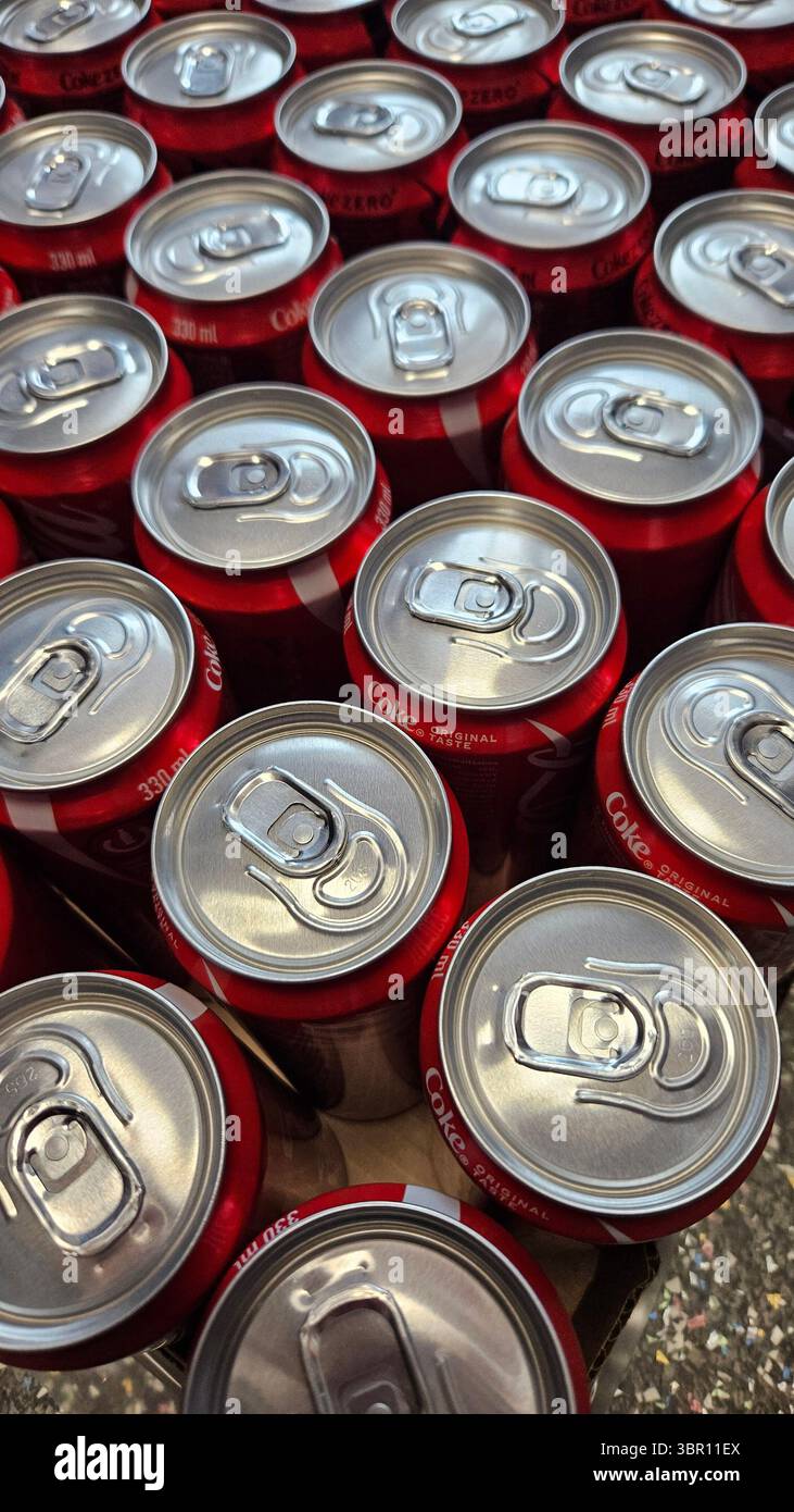 Stacked Soda Cans – Top View of Coca-Cola Aluminum Beverage Containers ...