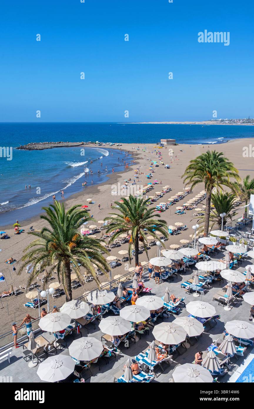 Aerial image of Playa Del Ingles Beach along the coast at Maspalomas, Gran Canaria, Canary ...