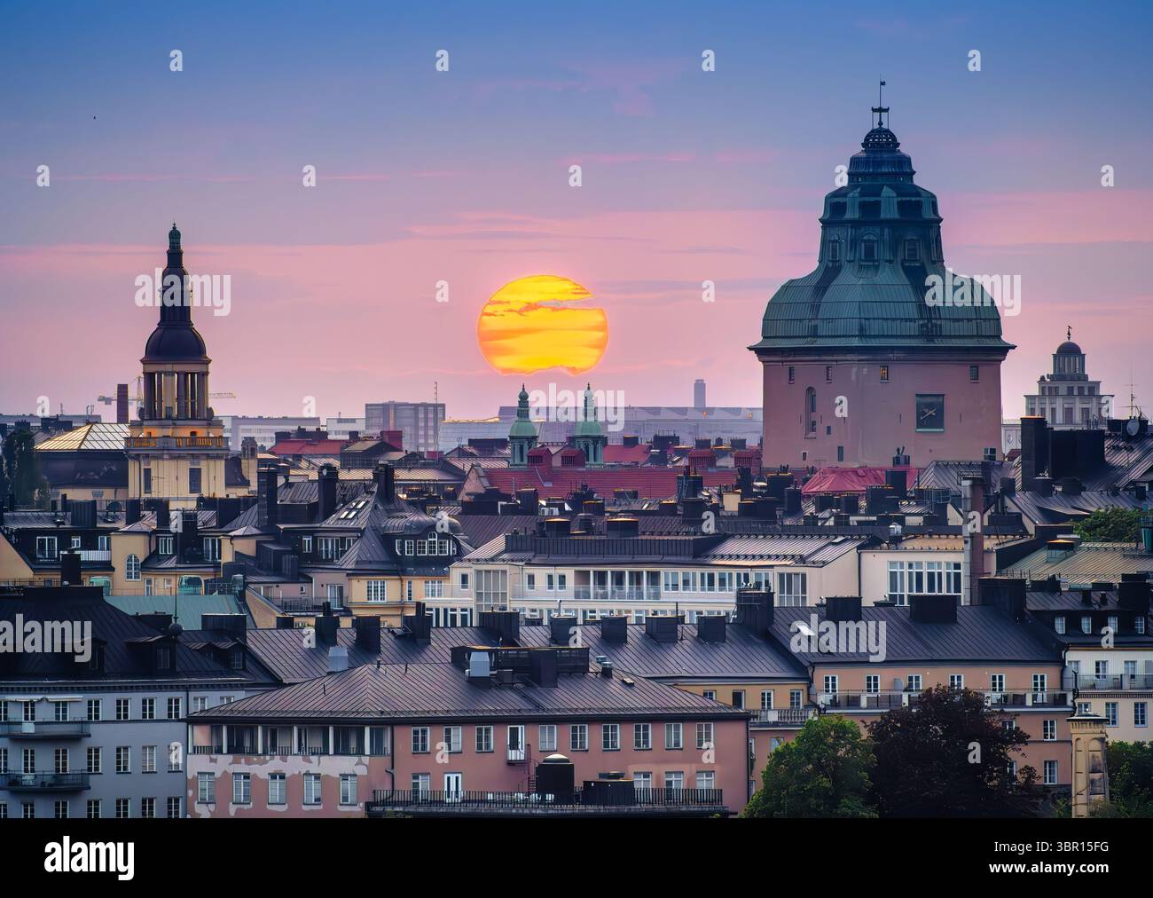 Stockholm, Sweden - June 4, 2025: A stunning sunset over a city skyline ...