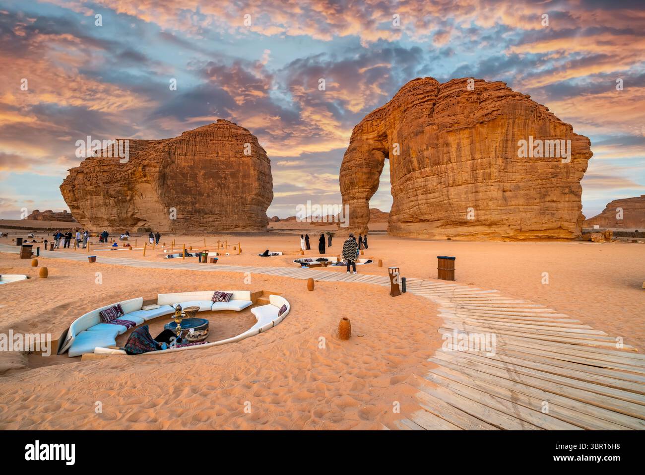 AlUla, Saudi Arabia - December 17, 2024: People relax at the bar at ...