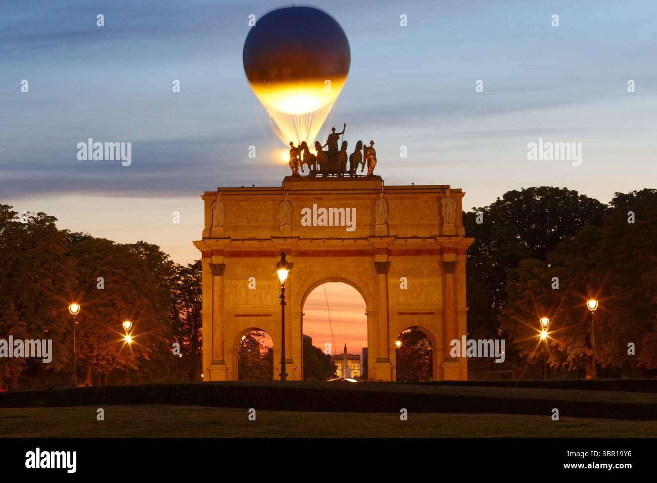 Paris, France - July 07 , 2025: Olympic Flame Ballon above Tuilerie ...