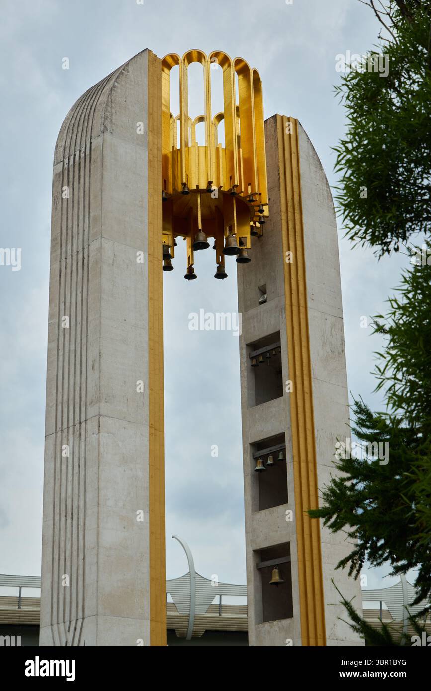 A Modern Architectural Structure that features stunning Golden Accents ...