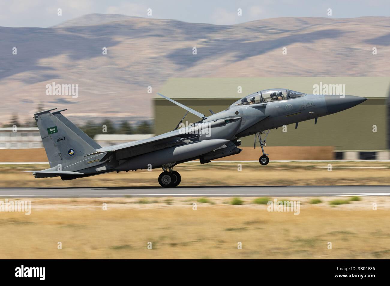 A Royal Saudi Air Force Boeing F-15SA lands during the 2025 Anatolian Eagle military exercise in ...