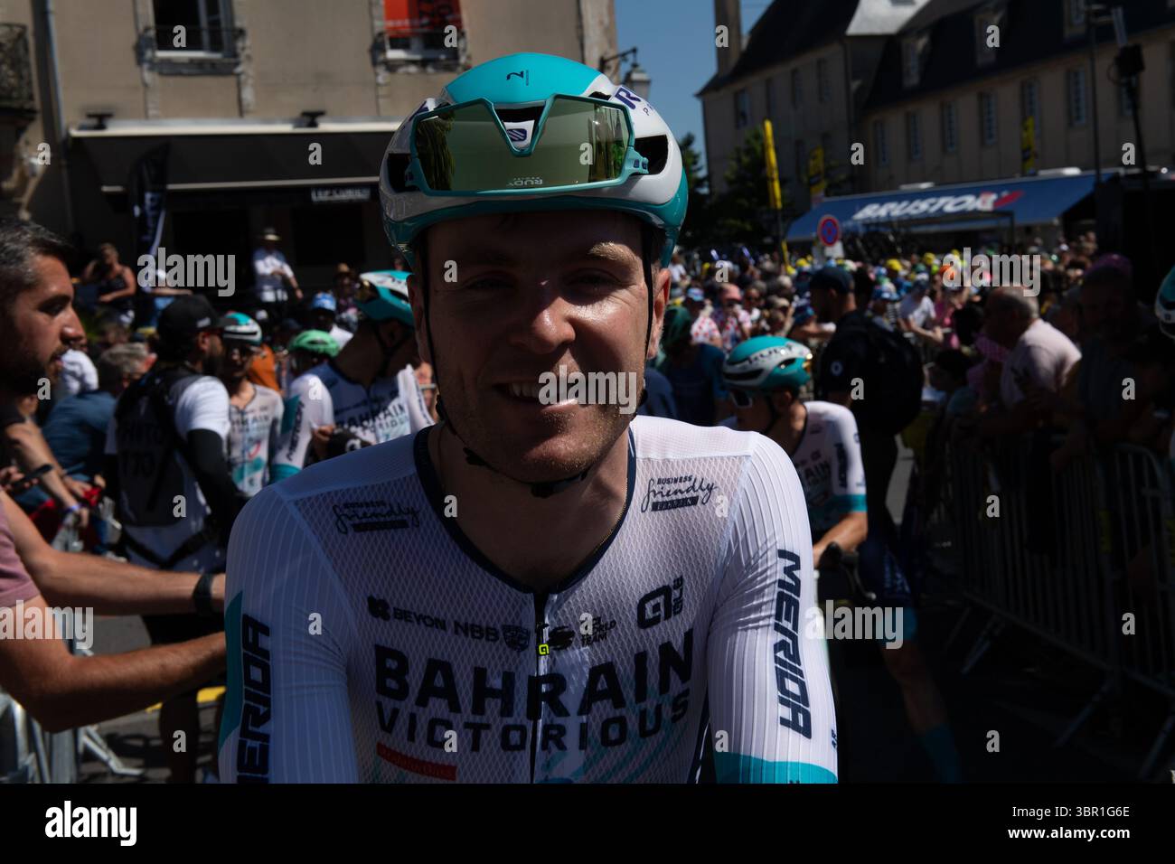 Tour de France 2025, Stage 6 Bayeux to Vire Normandie. Great Britain's Fred Wright before the ...