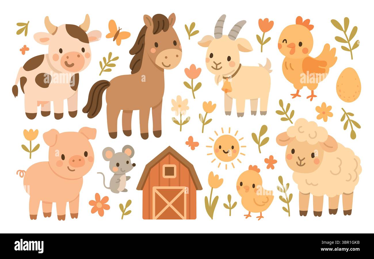 Cute horse cow pig Stock Vector Images - Alamy