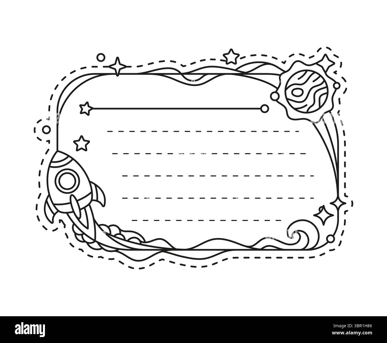 Space rocket and planet kids memo note template. Kids dairy or planner ...