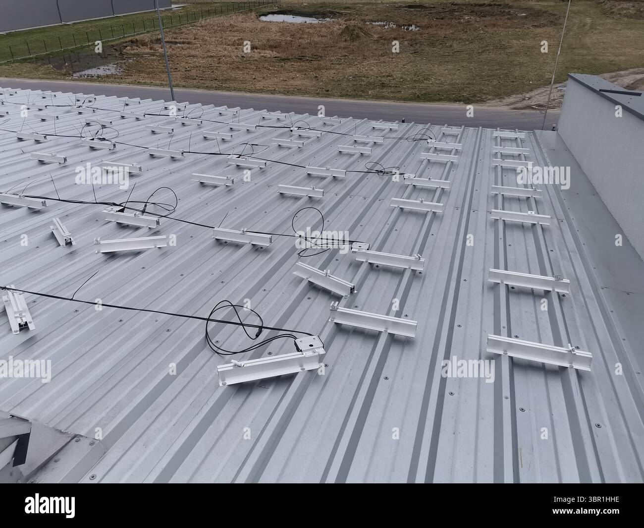 Structure on the house roof for solar panels with installed power ...