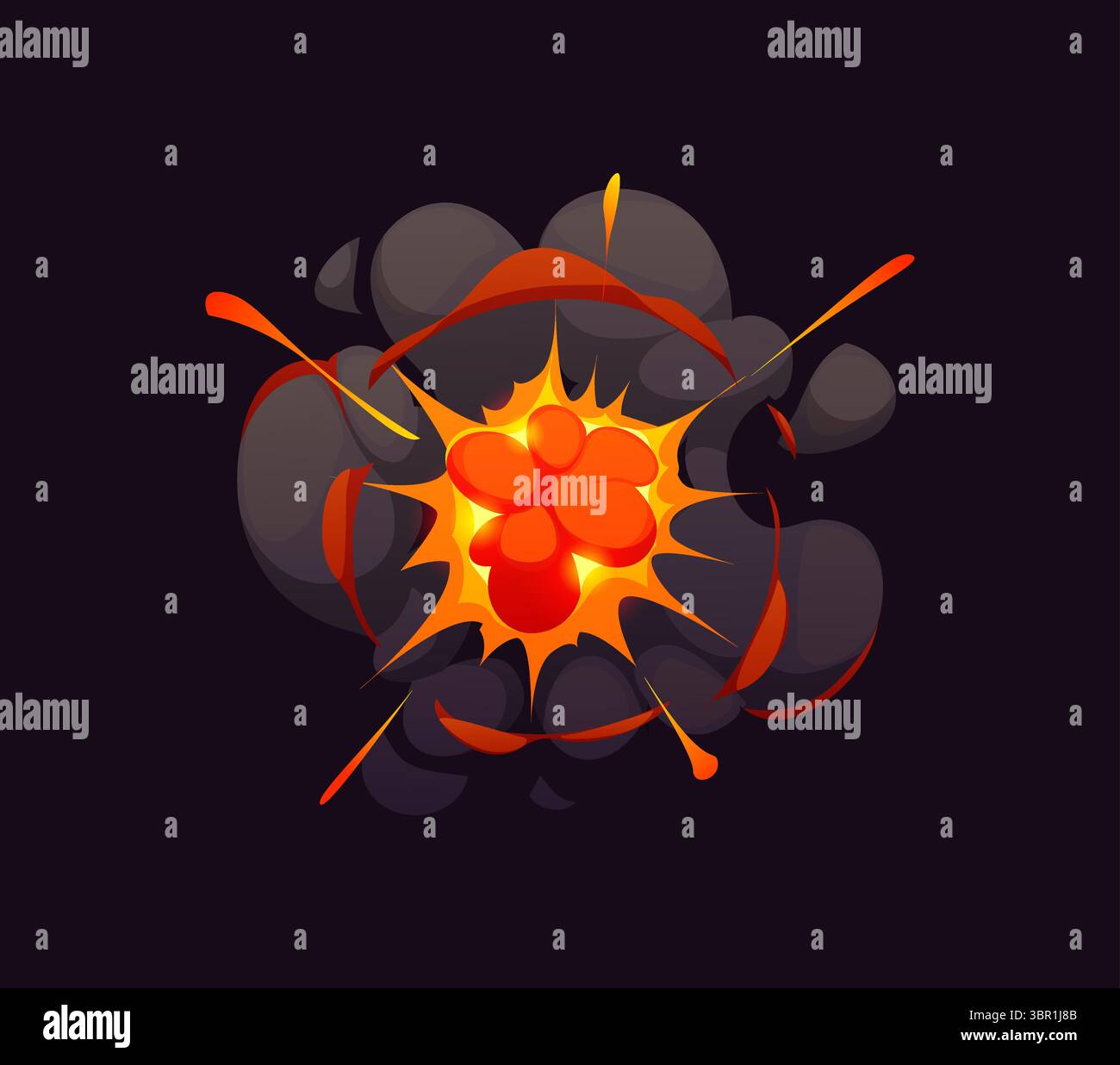 Comic bomb explosion blast effect, cartoon fire and smoke boom cloud. Dynamite or explosive ...