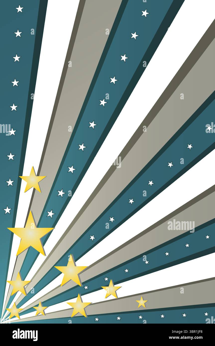 Abstract starburst pattern with gradient rays and stars on blue ...