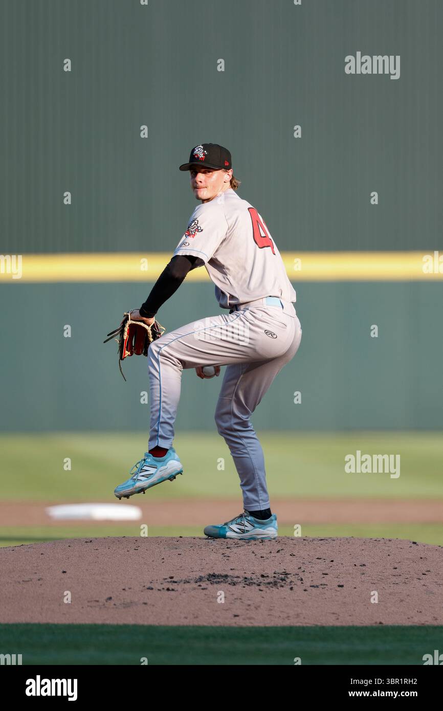 Rocket City Trash Pandas starting pitcher George Klassen (41) in action ...