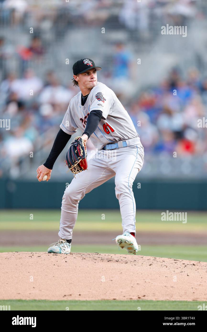 Rocket City Trash Pandas starting pitcher George Klassen (41) in action ...