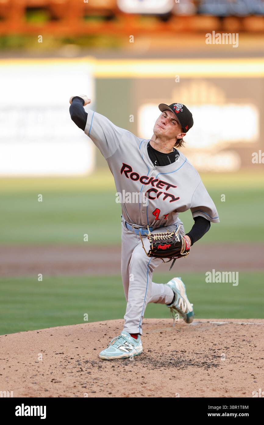 Rocket City Trash Pandas starting pitcher George Klassen (41) in action ...