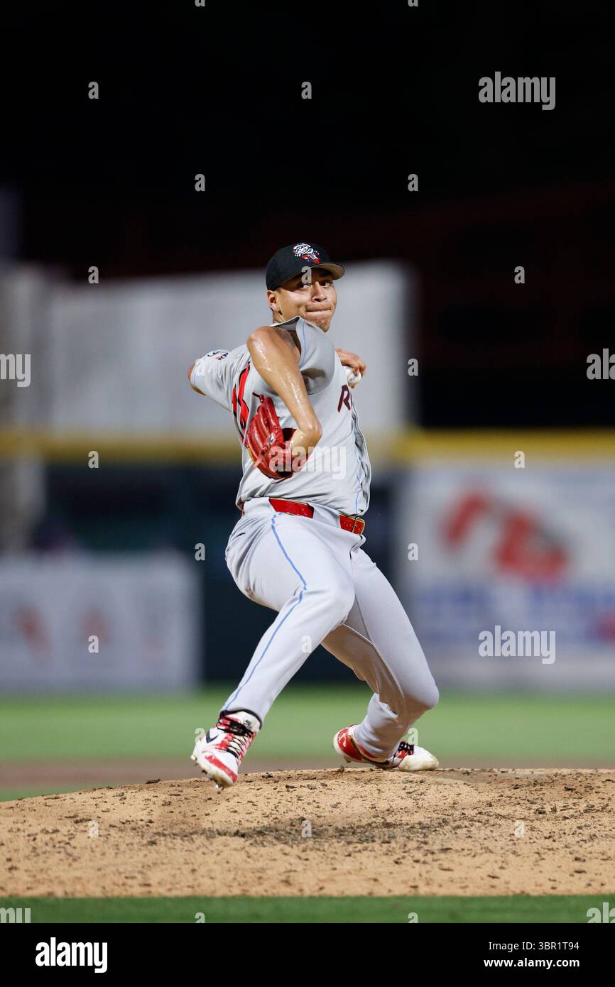 Rocket City Trash Pandas relief pitcher Samy Natera Jr. (18) in action ...