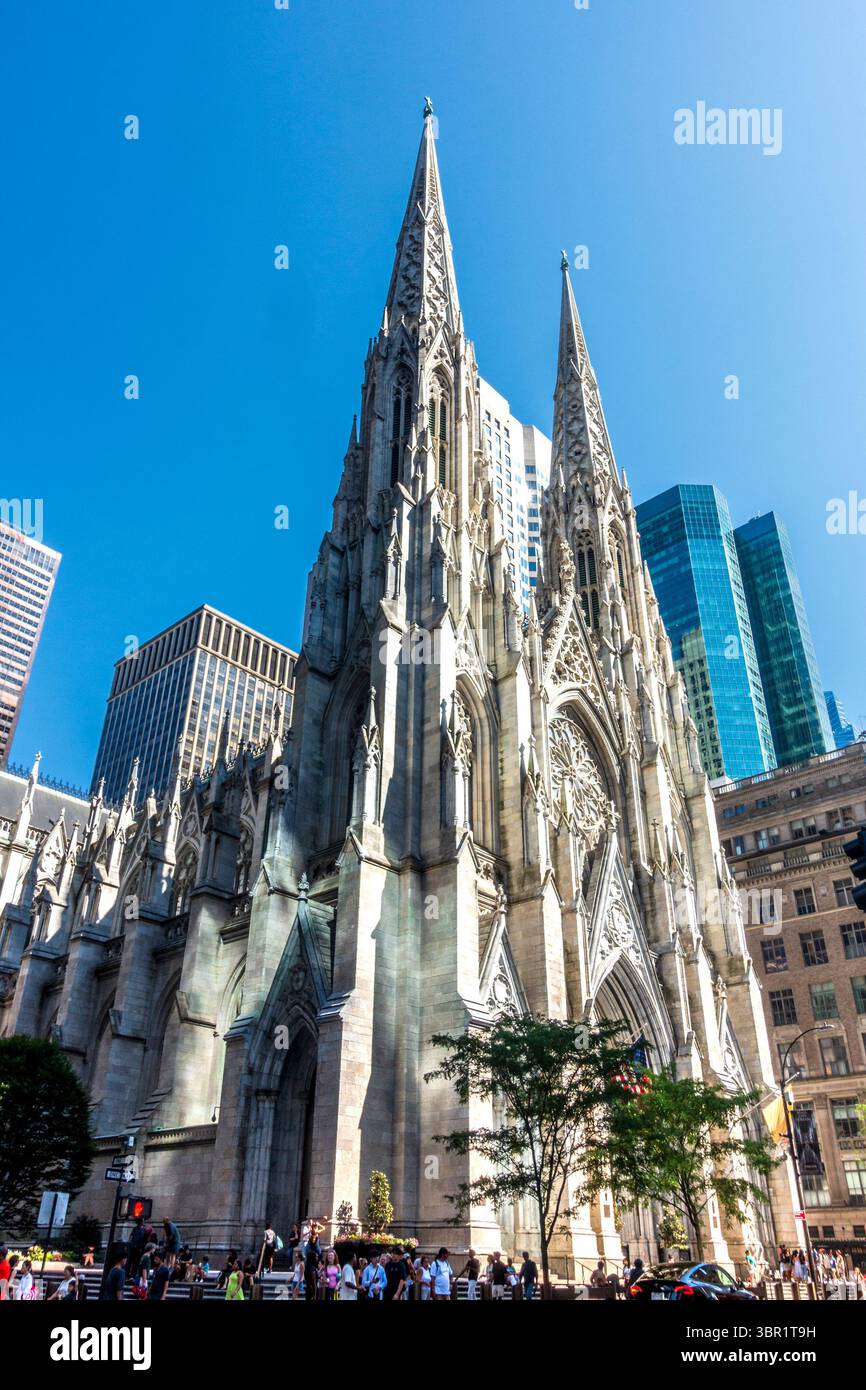 New York, NY - US - Jul 6 2025 St. Patrick's Cathedral rises in Neo ...