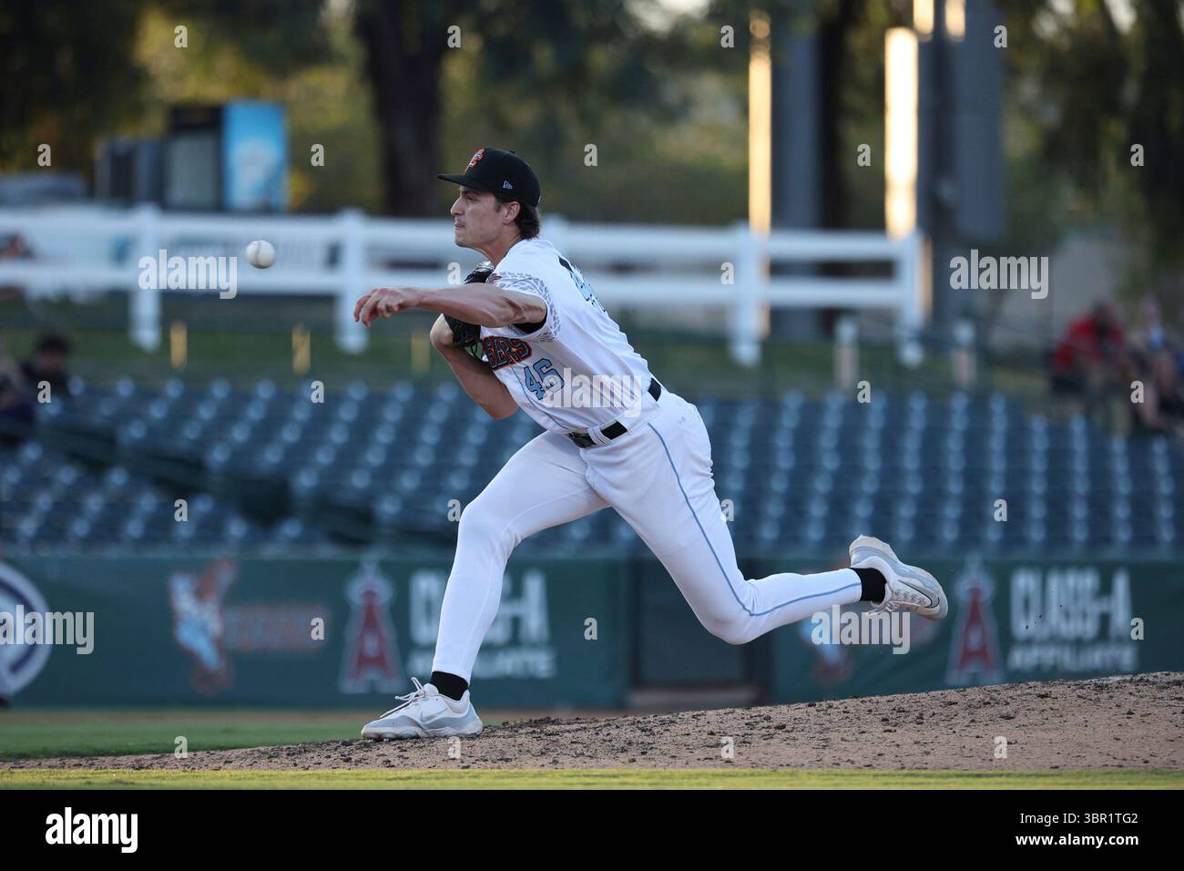 Will Gervase (46) of the Inland Empire 66ers pitches against the Lake ...