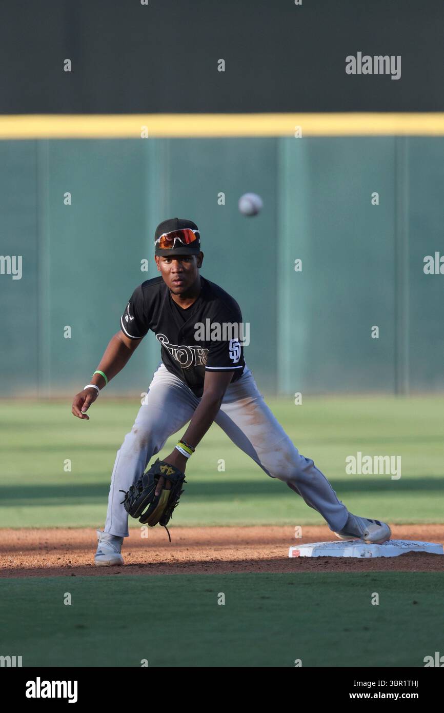 Yendry Rojas (10) of the Lake Elsinore Storm in the field against the ...