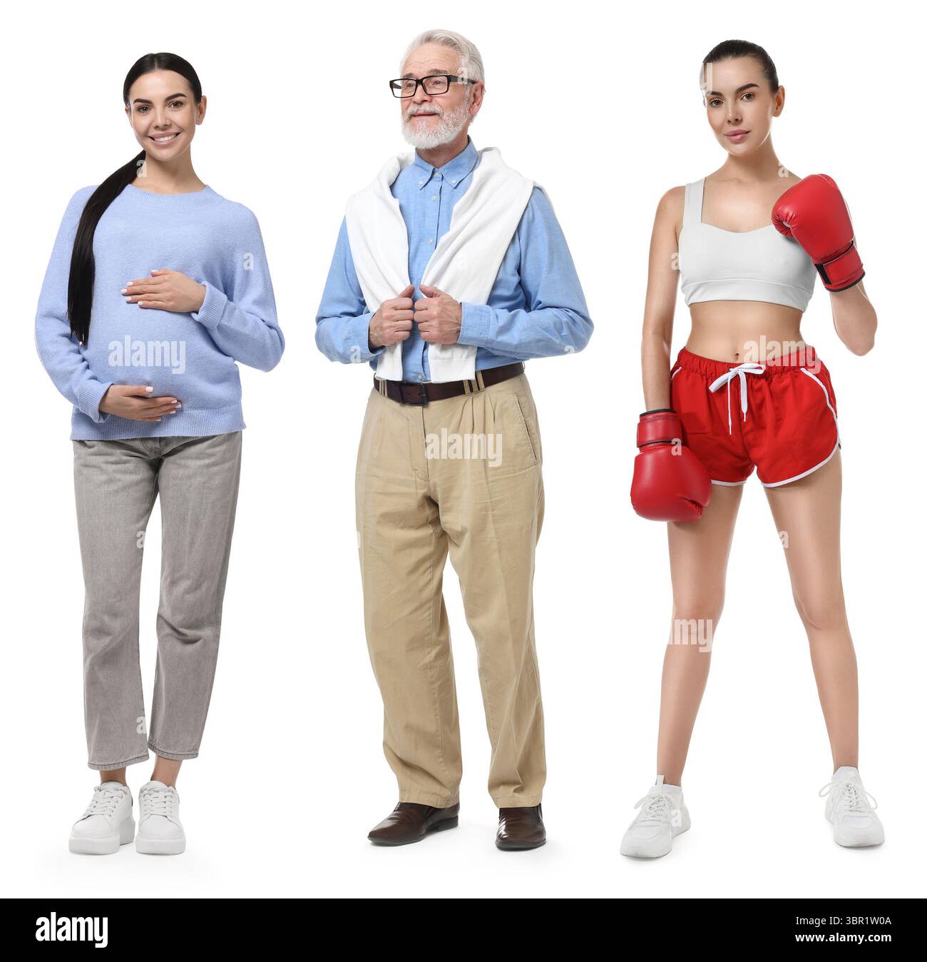 Different people on white background. Full-length portraits Stock Photo ...