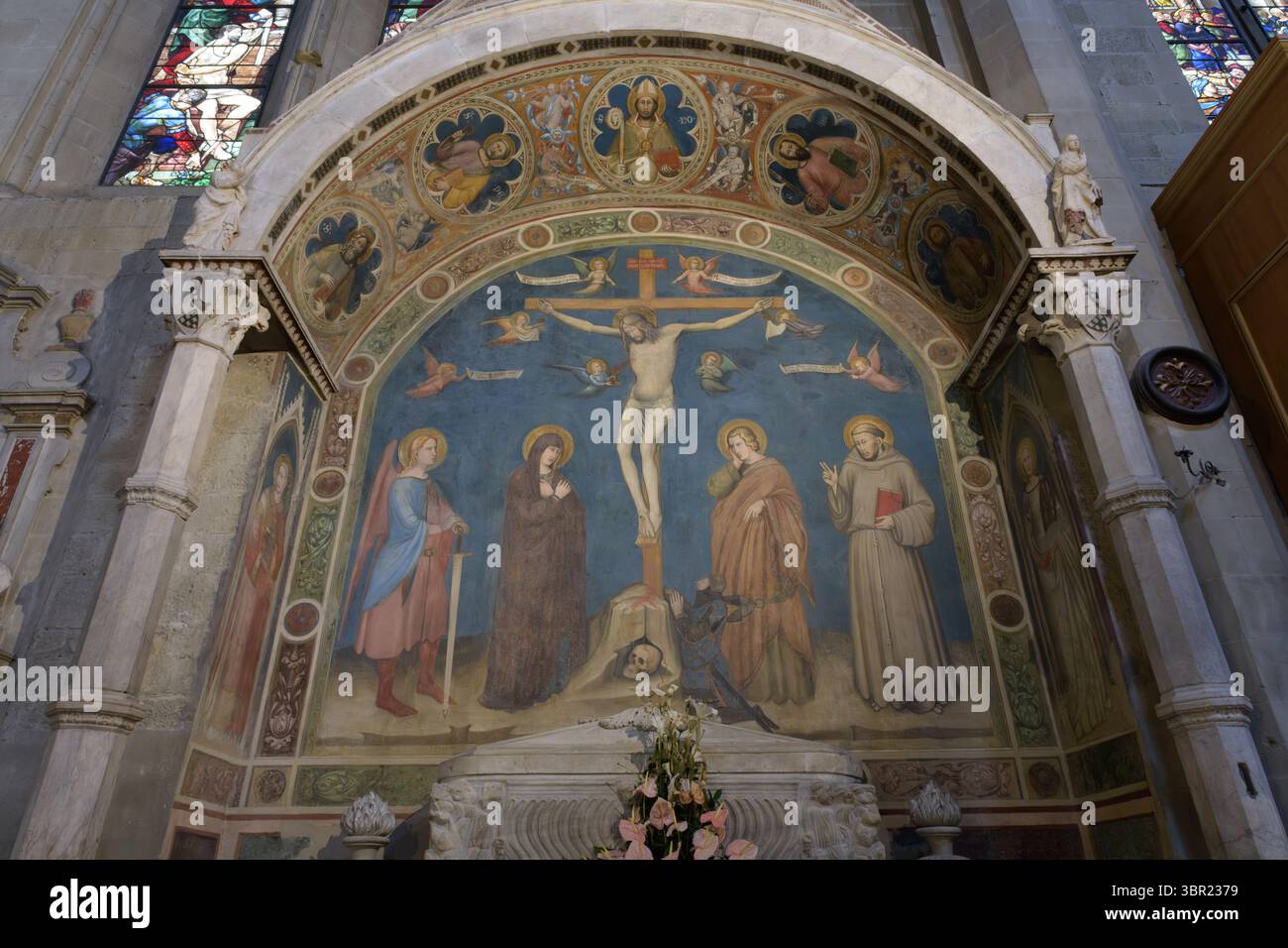 Fresco of Crucifixion with saints by Master of the Vescovado, 14th ...