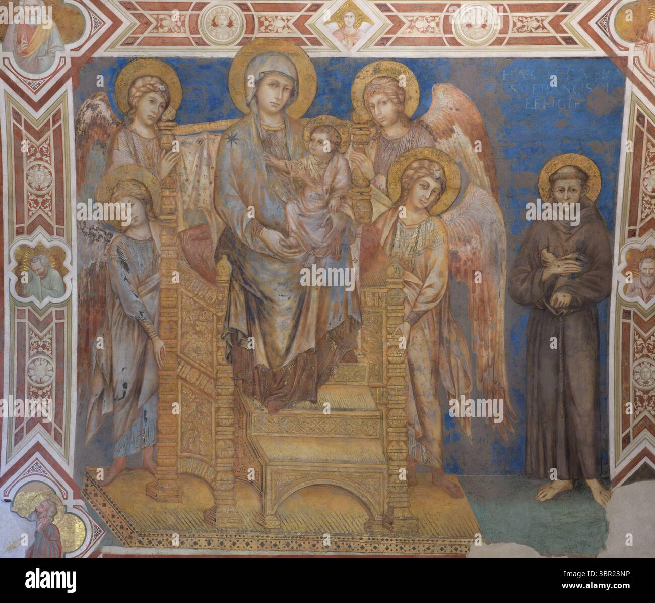 Fresco by Cimabue depicting Madonna Enthroned with the Child, St ...