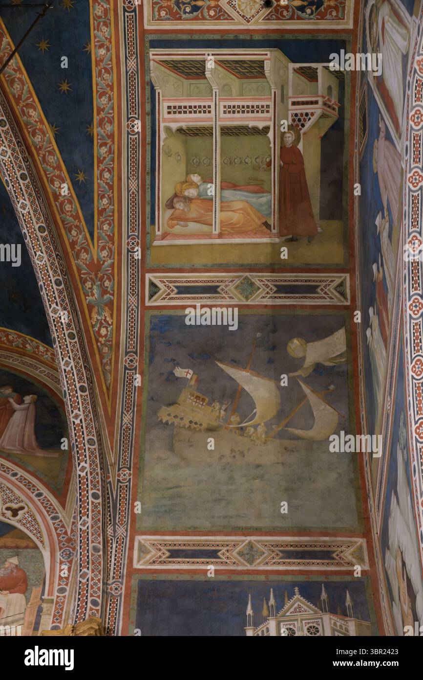 Fresco scenes of Saint Nicholas throwing gold to poor girls and saving ...